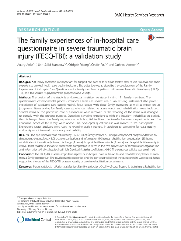 (PDF) The family experiences of in-hospital care questionnaire in ...