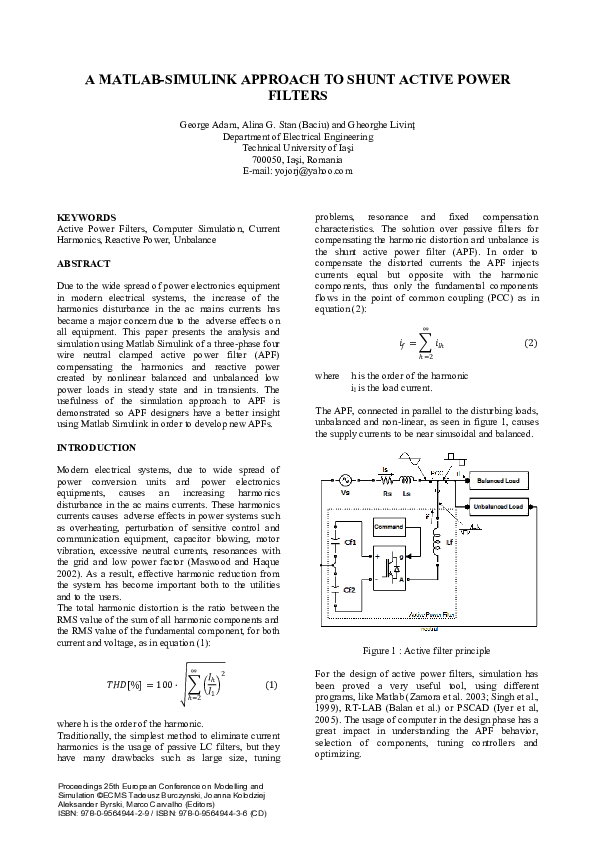 (PDF) A Matlab-Simulink Approach To Shunt Active Power Filters | Gheorghe Livint - Academia.edu