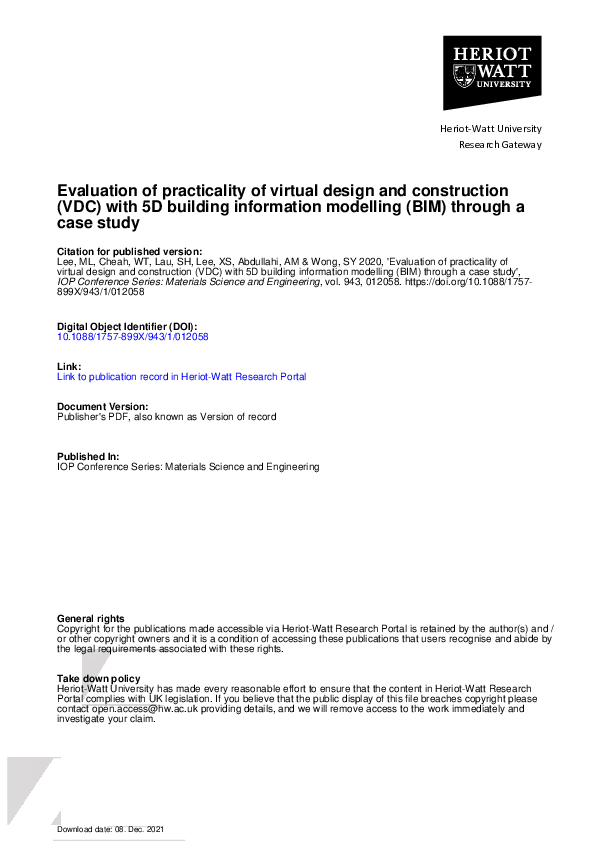 (PDF) Evaluation of practicality of virtual design and construction (VDC) with 5D building ...