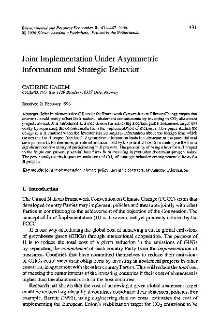 (PDF) Joint implementation under asymmetric information and strategic ...