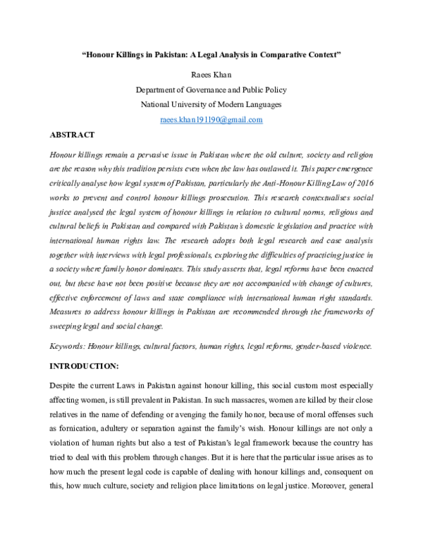 (PDF) HONOR KILLING IN PAKISTAN