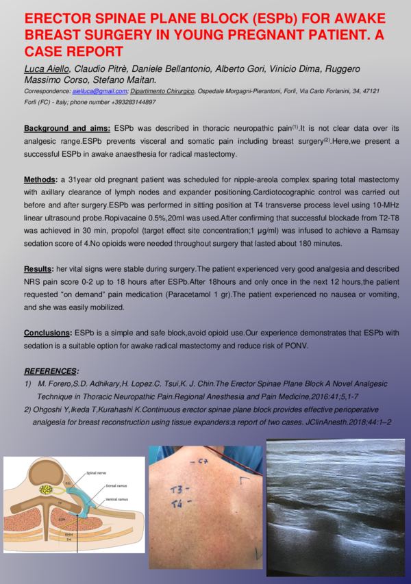 (PDF) ERECTOR SPINAE PLANE BLOCK (ESPb) FOR AWAKE BREAST SURGERY IN ...