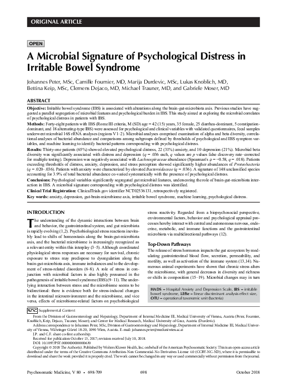 (PDF) A microbial signature of psychological distress in Irritable ...