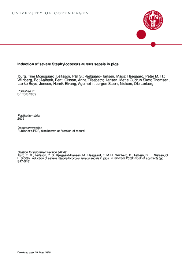(PDF) Induction of severe Staphylococcus aureus sepsis in pigs