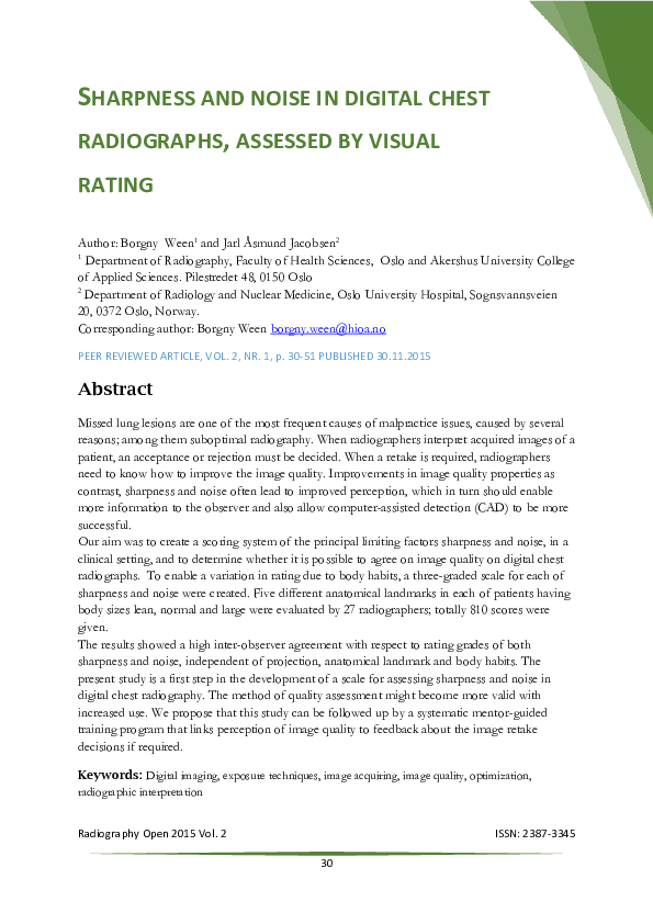 (PDF) Sharpness and noise in digital chest radiographs, assessed by visual rating