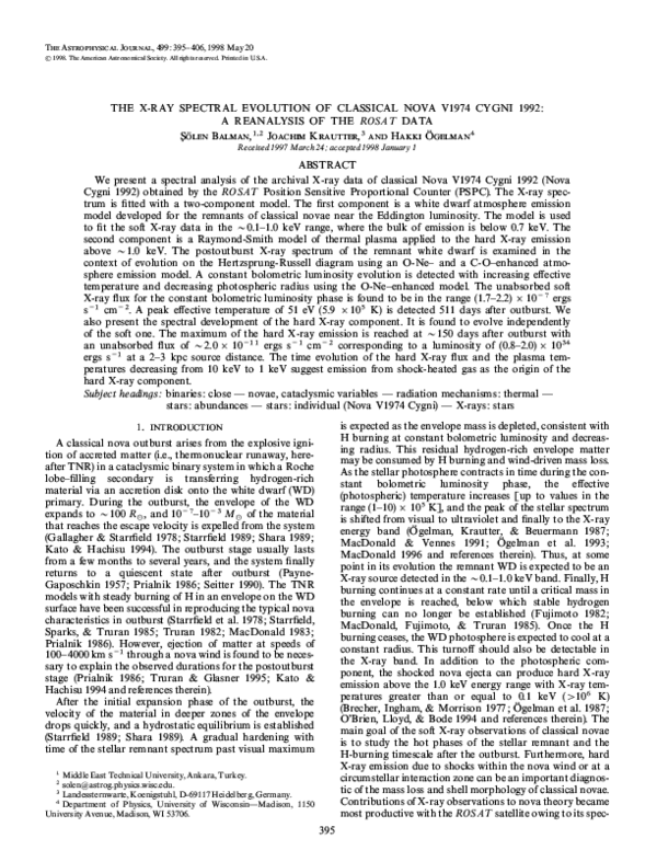 (PDF) The X‐Ray Spectral Evolution of Classical Nova V1974 Cygni 1992 ...