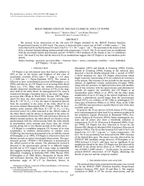 (PDF) [ITAL]ROSAT[/ITAL] Observation of the Old Classical Nova CP Puppis