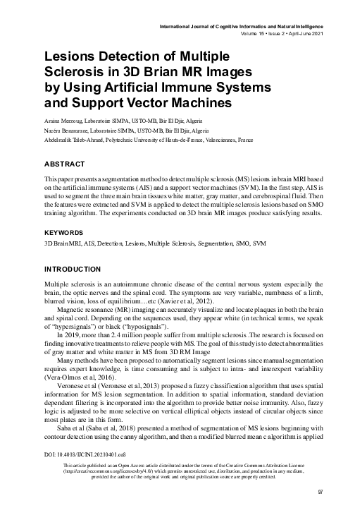 (PDF) Lesions Detection of Multiple Sclerosis in 3D Brian MR Images by Using Artificial Immune ...
