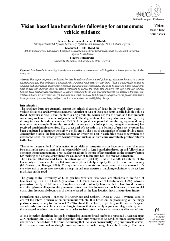 (PDF) Lane Detection for Autonomous Vehicle Guidance