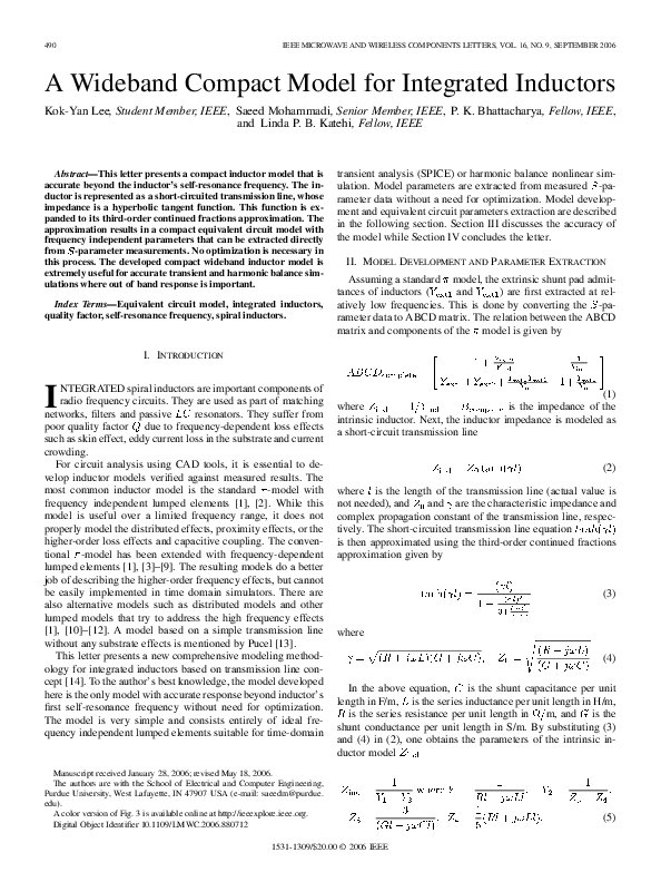 (PDF) A Wideband Compact Model for Integrated Inductors | saeed Mohammadi - Academia.edu