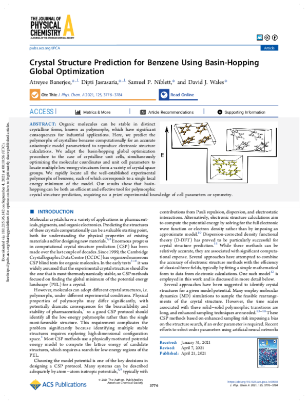 (PDF) Crystal Structure Prediction for Benzene Using Basin-Hopping Global Optimization