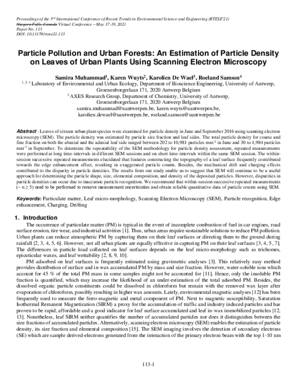 (PDF) Particle Pollution and Urban Forests: An Estimation of Particle Density on Leaves of Urban ...