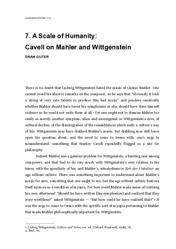 (PDF) A Scale of Humanity: Cavell on Wittgenstein and Mahler