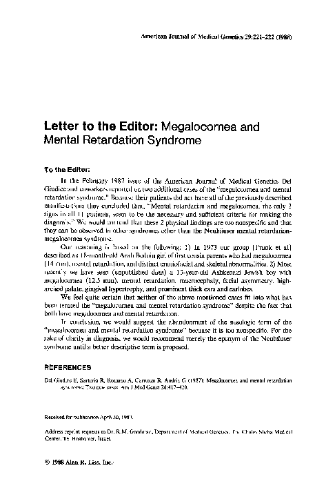 (PDF) Megalocornea and mental retardation syndrome