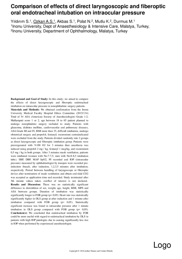 (PDF) Comparison of effects of direct laryngoscopic and fiberoptic oral ...