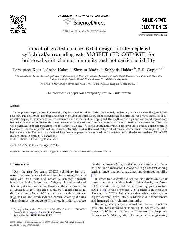 (PDF) Impact of graded channel (GC) design in fully depleted ...