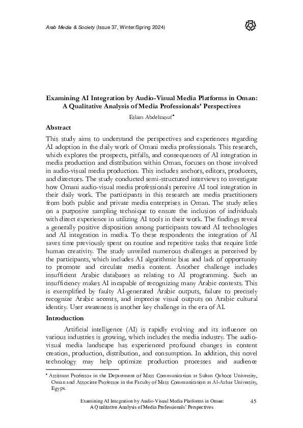 (PDF) Examining AI Integration by Audio-Visual Media Platforms in Oman ...