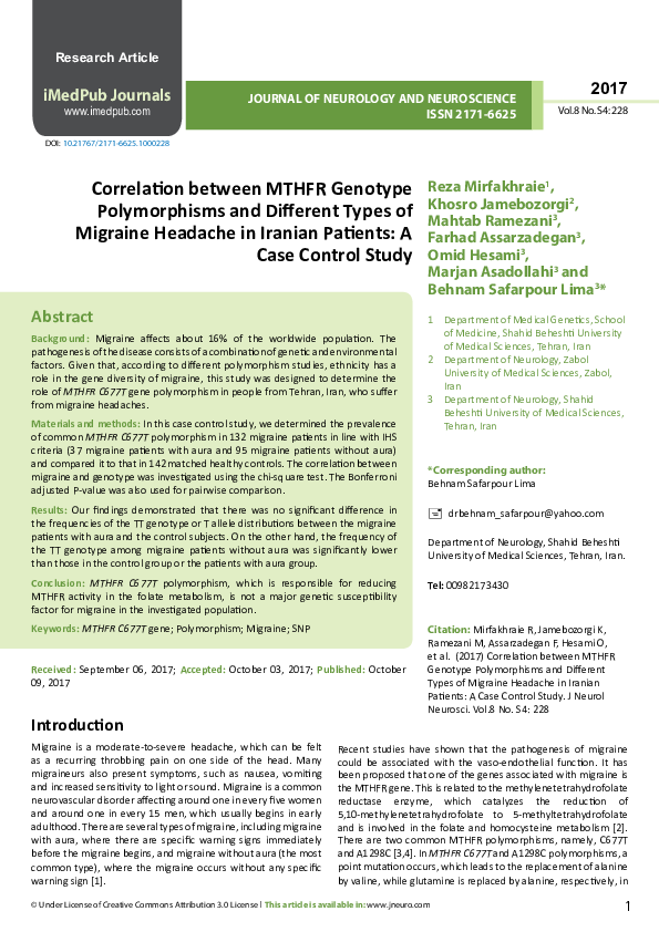 (PDF) Correlation between MTHFR Genotype Polymorphisms and Different ...