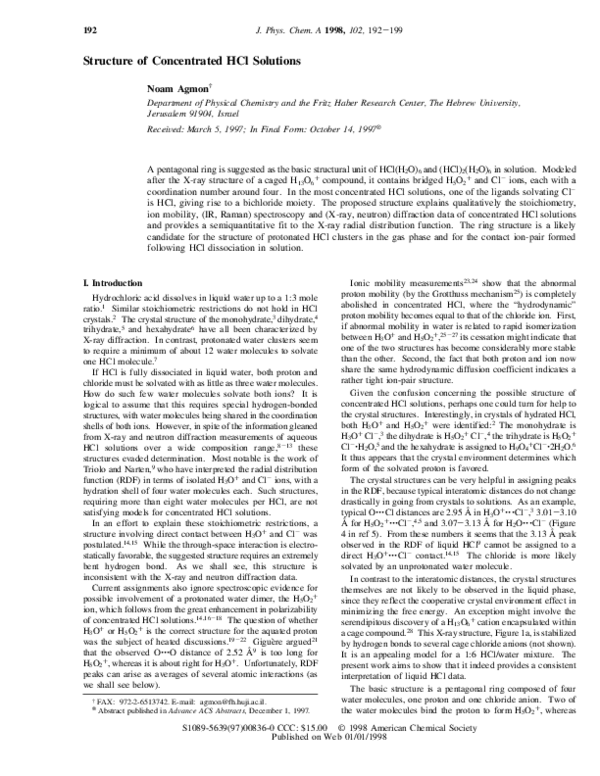 (PDF) Structure of Concentrated HCl Solutions
