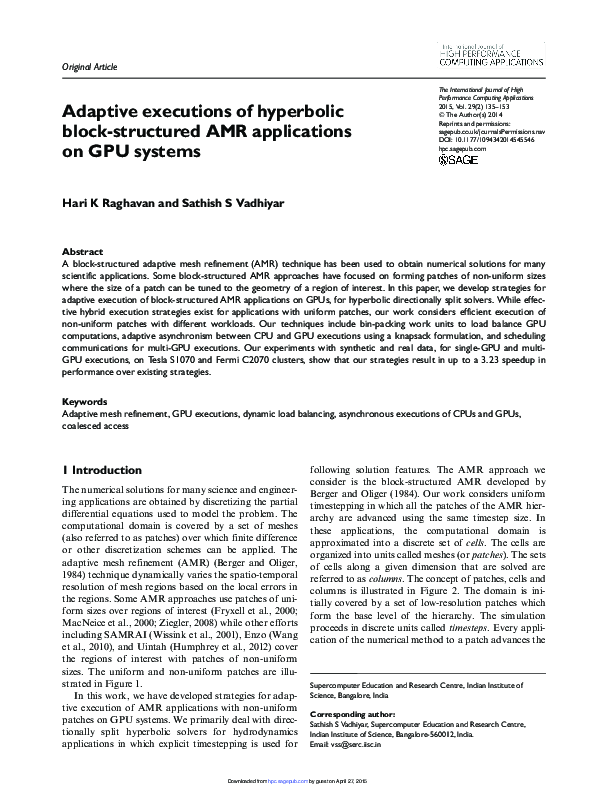 Pdf Adaptive Executions Of Hyperbolic Block Structured Amr Applications On Gpu Systems Hari