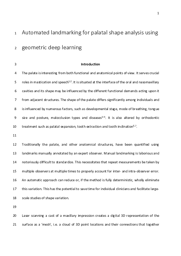 (PDF) Automated landmarking for palatal shape analysis using geometric deep learning