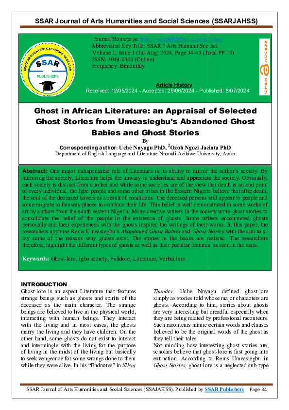 (PDF) Ghost in African Literature: an Appraisal of Selected Ghost ...