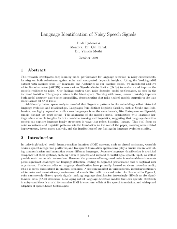 (PDF) Language Identification of Noisy Speech Signals with Latent Linguistic Insights