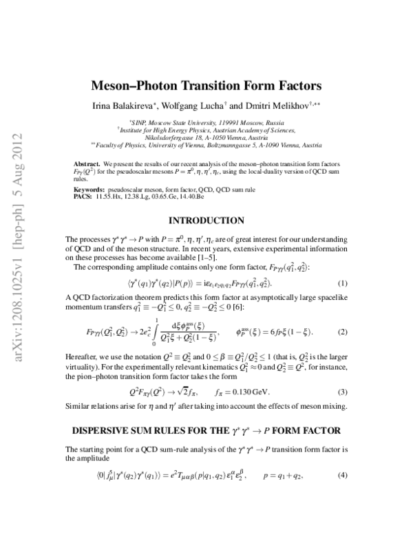 (PDF) Meson–photon transition form factors