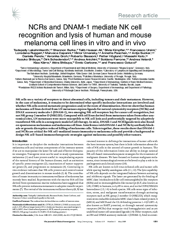 (PDF) NCRs and DNAM-1 mediate NK cell recognition and lysis of human and mouse melanoma cell ...