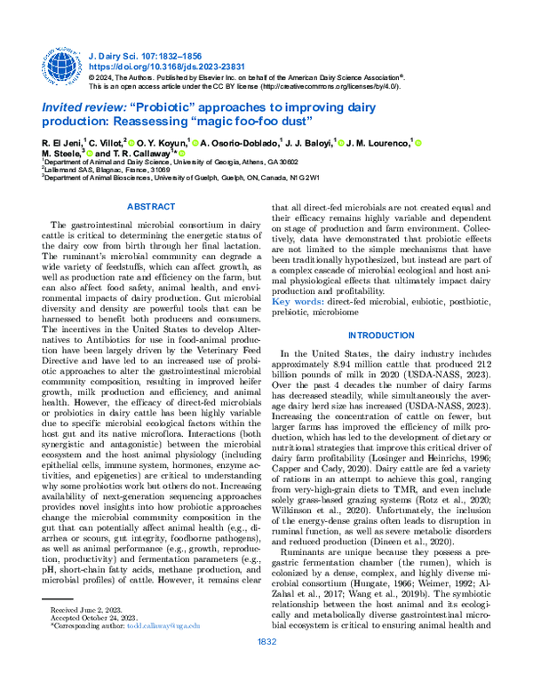 (PDF) Invited Review: “Probiotic” approaches to improving dairy production: reassessing “magic ...