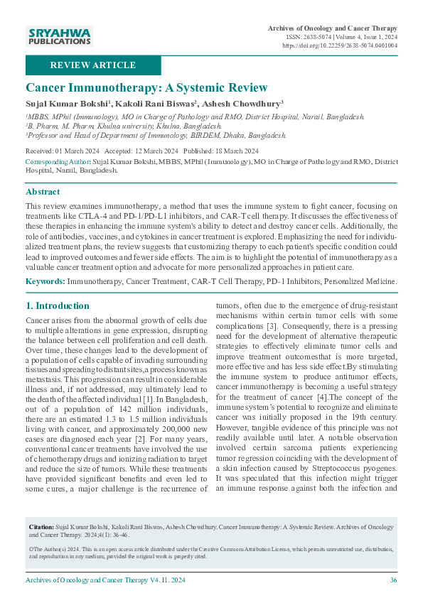 Pdf Cancer Immunotherapy A Systemic Review