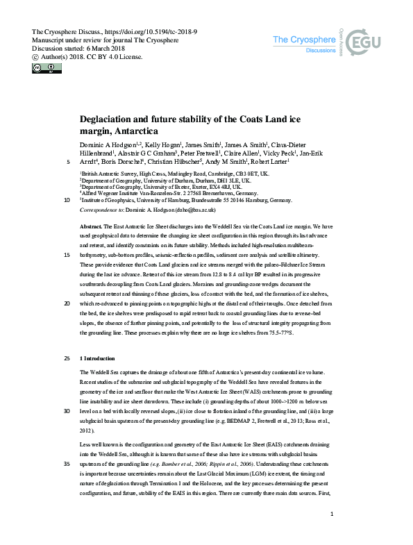 (PDF) Deglaciation and future stability of the Coats Land ice margin ...