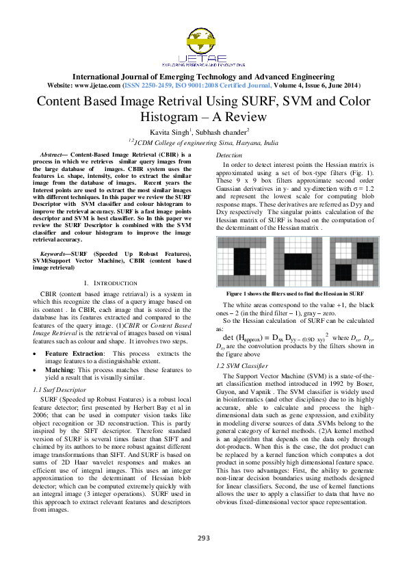 (PDF) Content Based Image Retrival Using SURF, SVM and Color Histogram - A Review