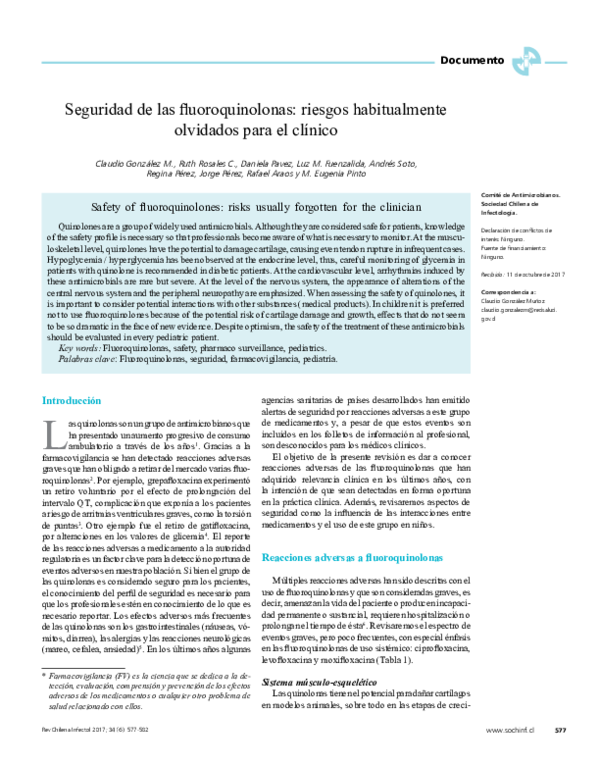 (PDF) Seguridad de las fluoroquinolonas: riesgos habitualmente ...