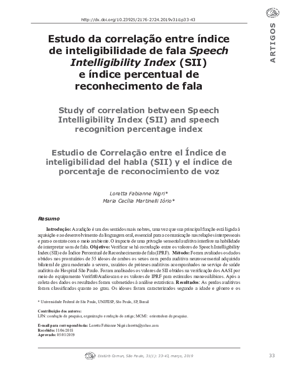 (PDF) Estudo da correlação entre índice de inteligibilidade de fala ...