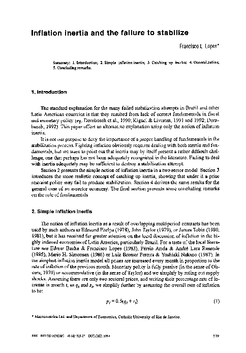 (PDF) Inflation Inertia and Stabilization Failure