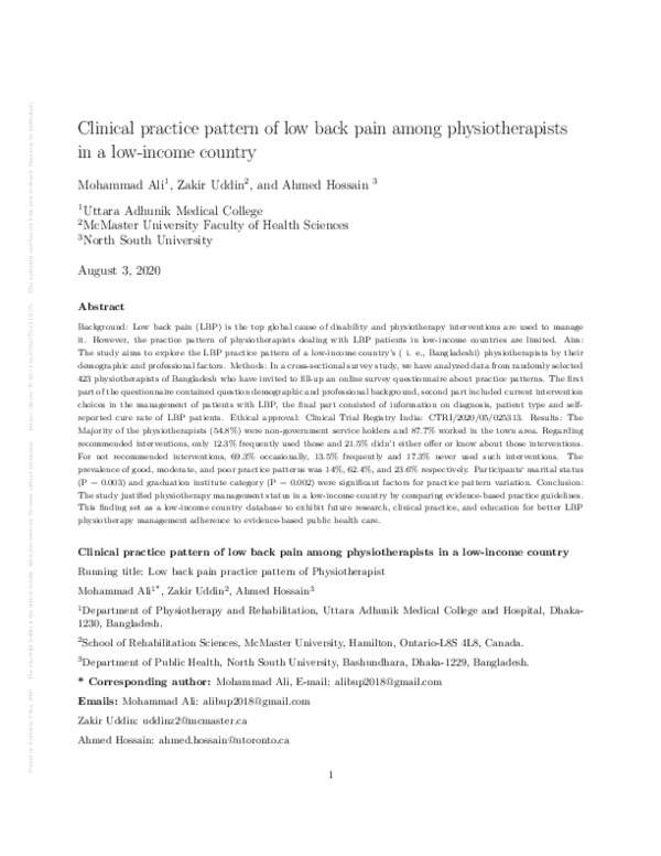 (PDF) Clinical practice pattern of low back pain among physiotherapists ...