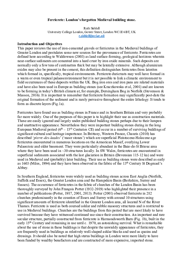 (PDF) Siddall 2023 Preprint Ferricrete Workshop on Heritage Stones