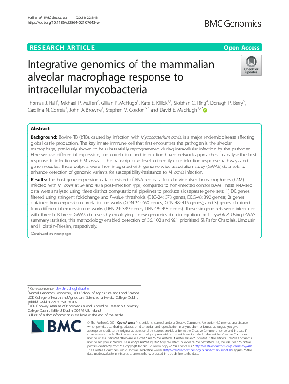 (PDF) Integrative genomics of the mammalian alveolar macrophage response to intracellular ...