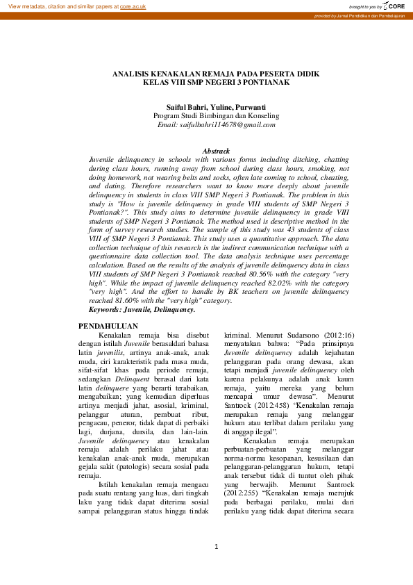 (PDF) Analisis Kenakalan Remaja Pada Peserta Didik Kelas VIII SMP Negeri 3 Pontianak