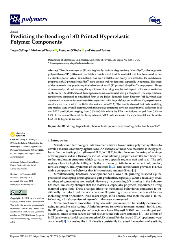 (PDF) Predicting the Bending of 3D Printed Hyperelastic Polymer Components