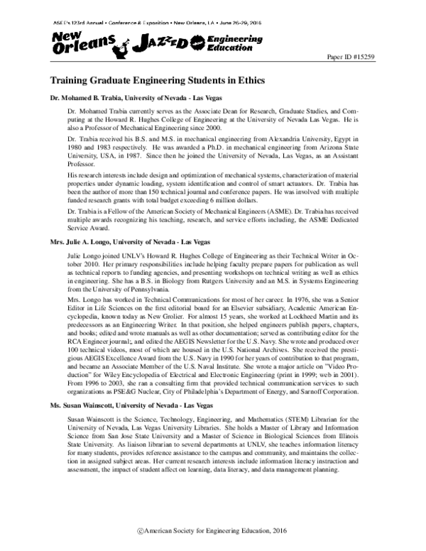(PDF) Training Graduate Engineering Students in Ethics