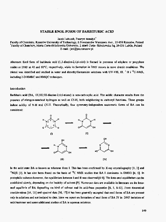 (PDF) Stable Enol Form of Barbituric Acid