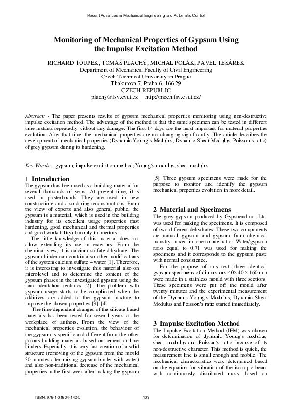 (PDF) Monitoring of Mechanical Properties of Gypsum Using the Impulse Excitation Method