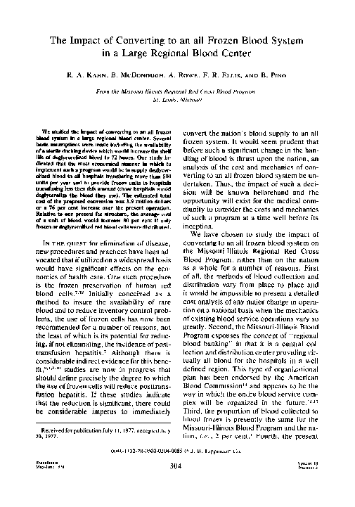 (PDF) The impact of converting to an all frozen blood system in a large ...