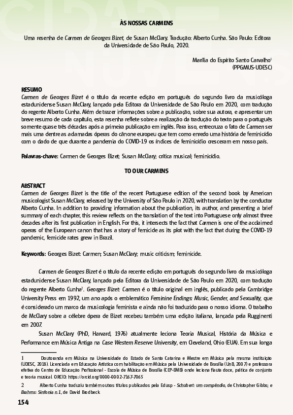 (PDF) Às nossas Carmens: Uma resenha de "Carmen de Georges Bizet", de ...
