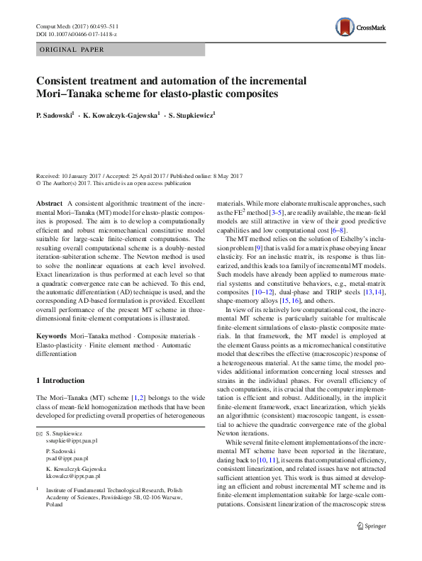 (PDF) Consistent treatment and automation of the incremental Mori–Tanaka scheme for elasto ...