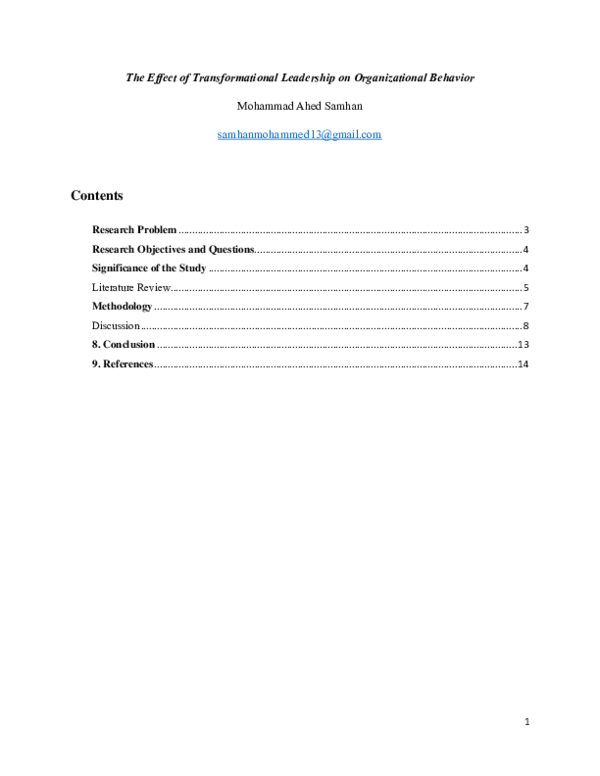 (PDF) The Effect of Transformational Leadership on Organizational Behavior.