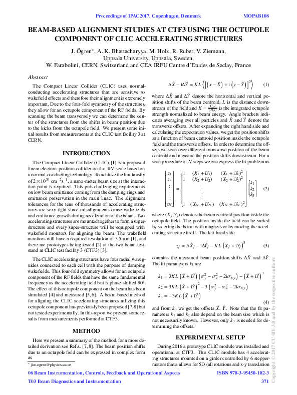 (PDF) Beam-based alignment studies at CTF3 using the octupole component of CLIC accelerating ...