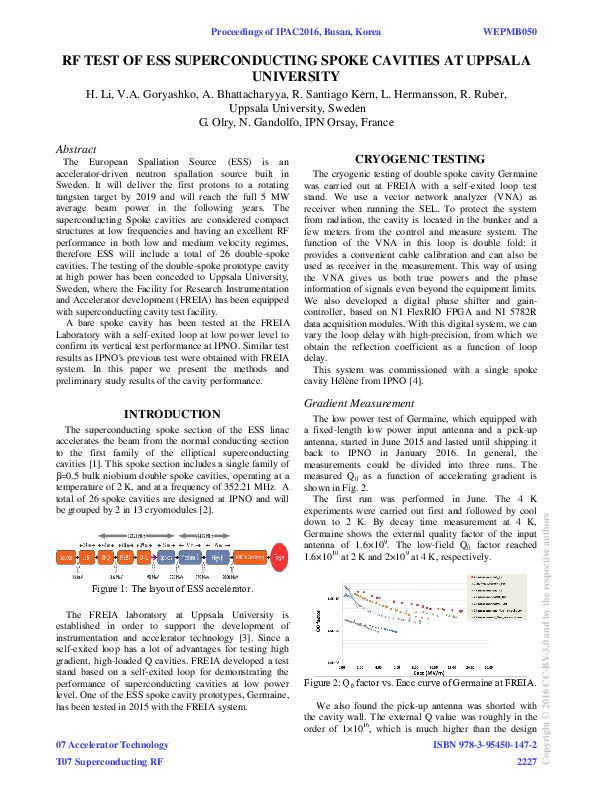 (PDF) RF Test of ESS Superconducting Spoke Cavities at Uppsala University